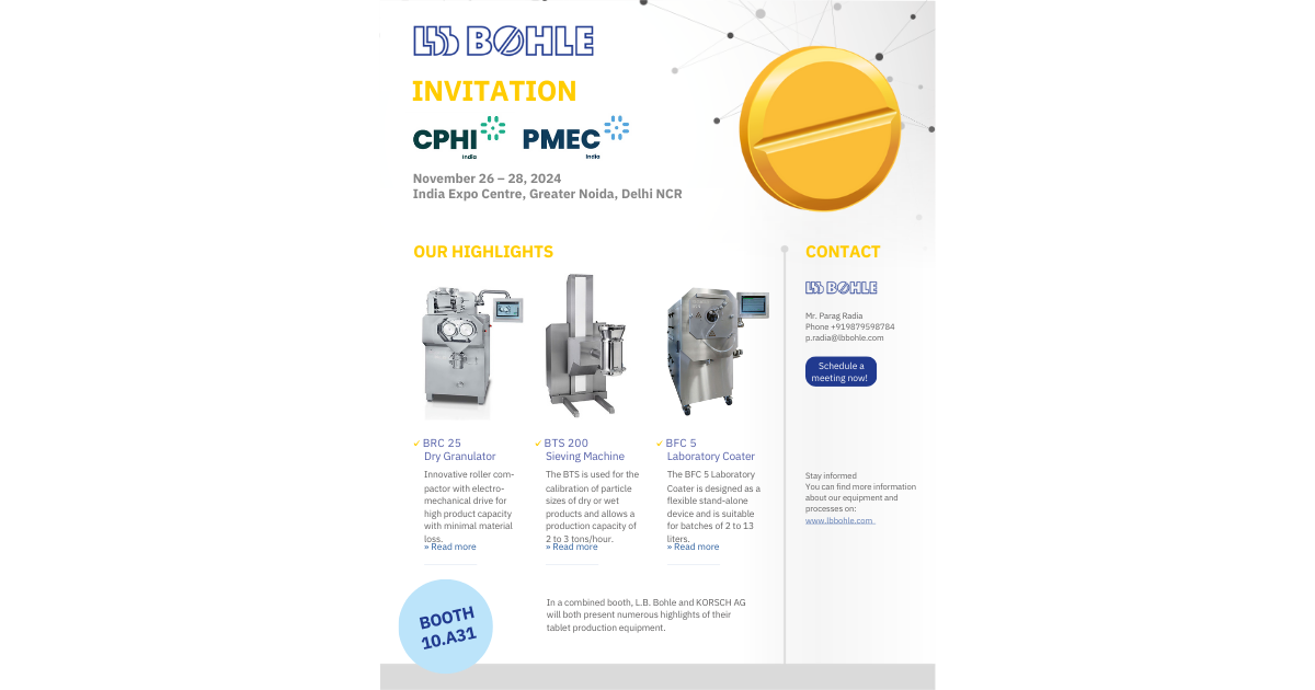 L.B. Bohle to show process capabilities at CPHI India